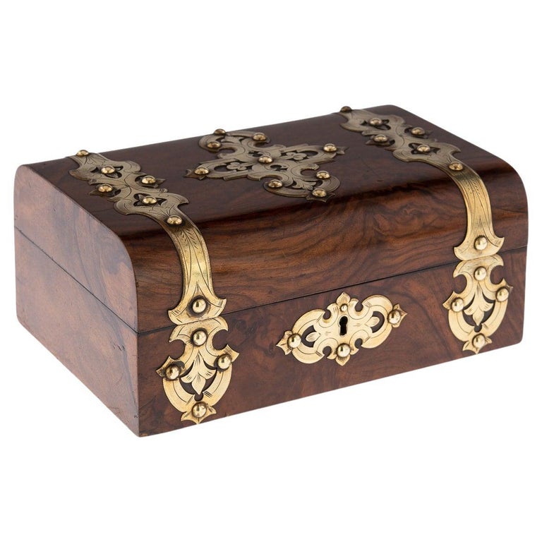19th Century Victorian Brass and Burr Walnut Casket / Chest, c.1860 For ...