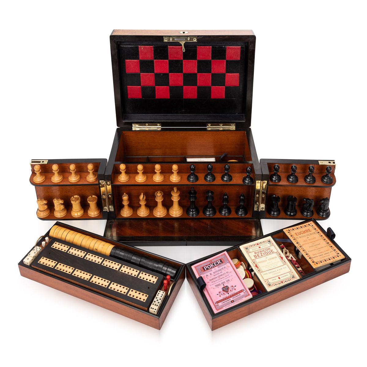 19th Century Victorian Burr Walnut Games Compendium, Cards and Board ...