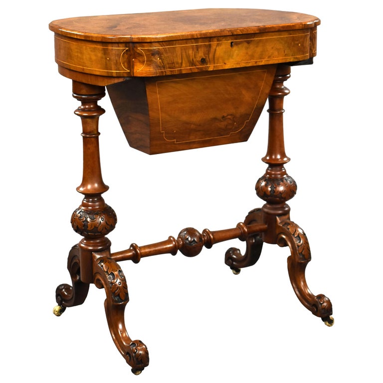 19th Century Victorian Burr Walnut Needlework Table For Sale at 1stDibs