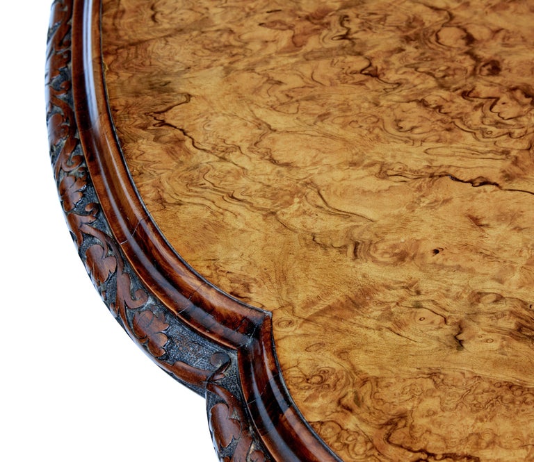19th century Victorian carved burr walnut side table For Sale at 1stDibs