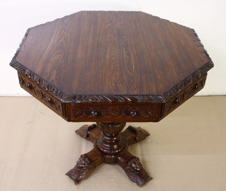 19th Century Victorian Carved Oak Octagonal Center Table at 1stDibs