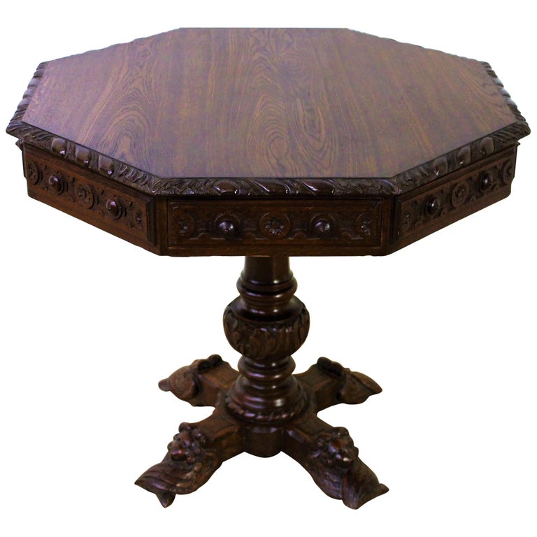 19th Century Victorian Carved Oak Octagonal Center Table at 1stDibs