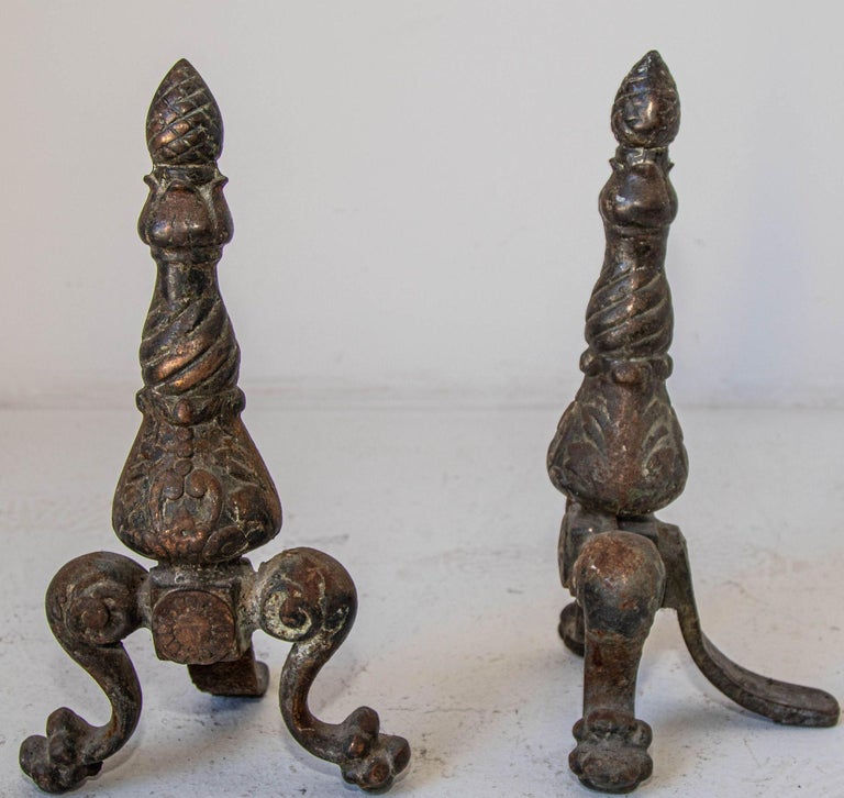 19th Century Victorian Cast Iron Fireplace Andirons For Sale at 1stDibs