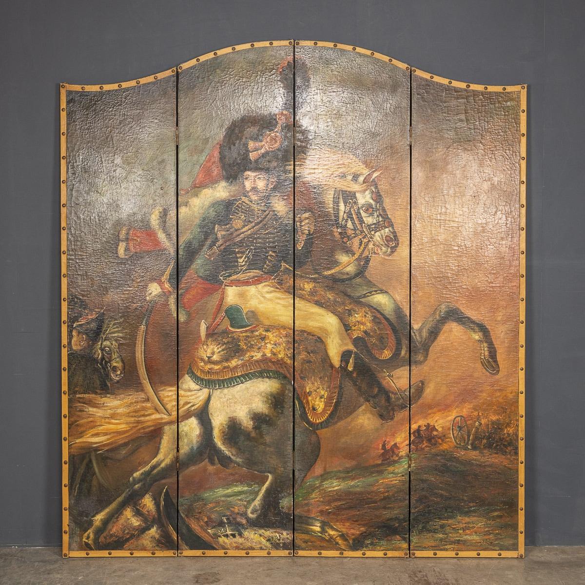 19th Century Victorian 'Cavalry in Battle' Oil Painted Folding Screen ...