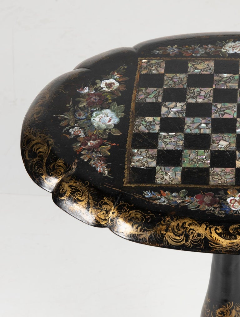 19th Century Victorian Inlay Chess Table Papier Maché at 1stDibs
