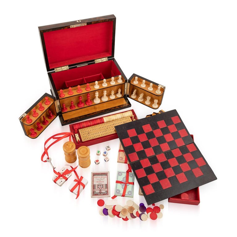 19th Century Victorian Coromandel Games Compendium, Cards and Board ...