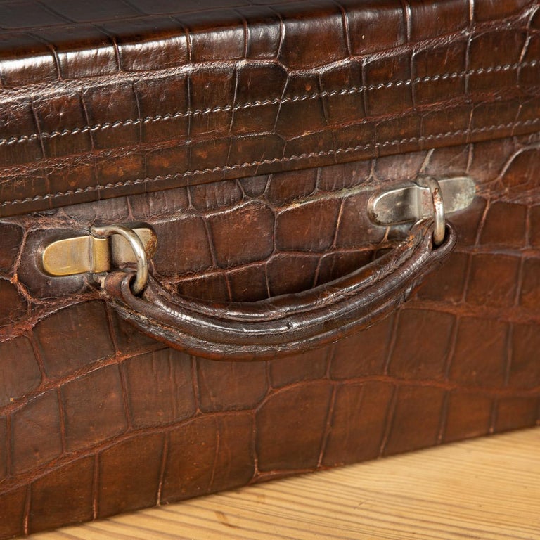 19th Century Victorian Crocodile Skin Suitcase With A Silver Ship Motif ...
