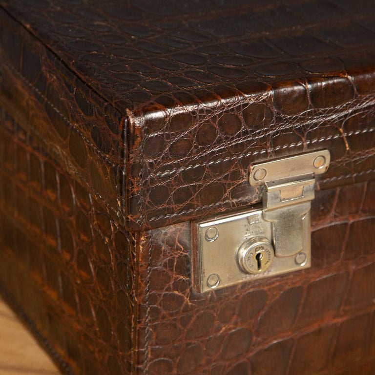 19th Century Victorian Crocodile Skin Suitcase With A Silver Ship Motif ...
