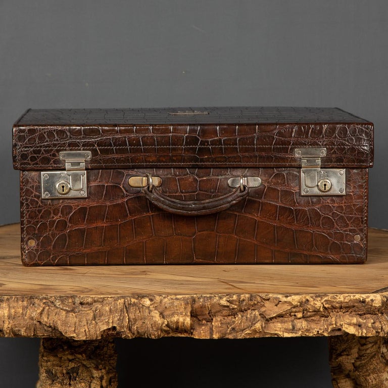 19th Century Victorian Crocodile Skin Suitcase With A Silver Ship Motif ...