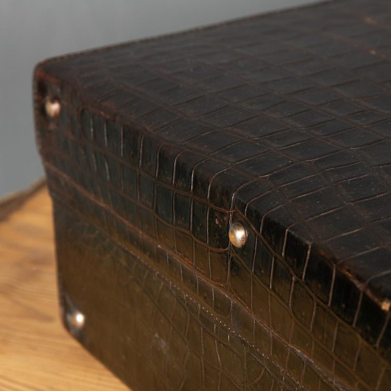 19th Century Victorian Crocodile Skin Suitcase With A Silver Ship Motif ...