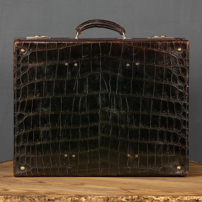 19th Century Victorian Crocodile Skin Suitcase With A Silver Ship Motif ...