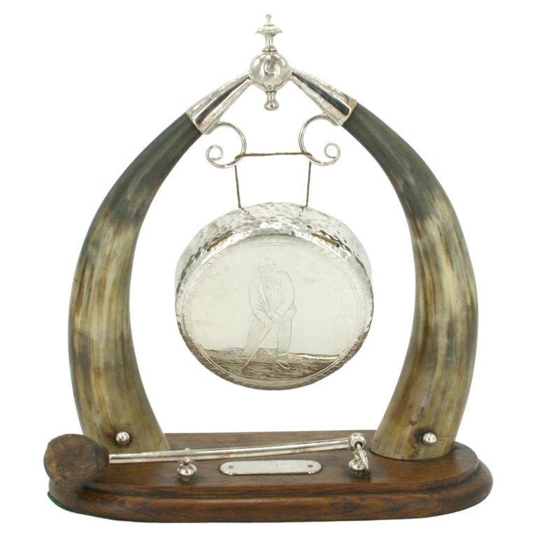19th Century Victorian English Silver Plate and Horn Dinner Gong For ...