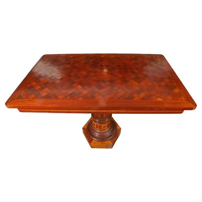 19th Century Victorian Floral Inlaid Columnar Table For Sale at 1stDibs