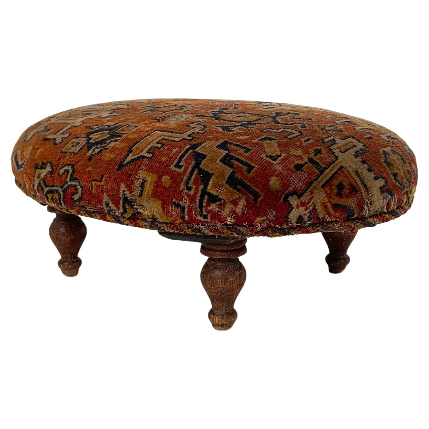 Mid-Victorian Footstool, Mahogany, Bun Feet, Duck Egg Blue Cover, circa ...
