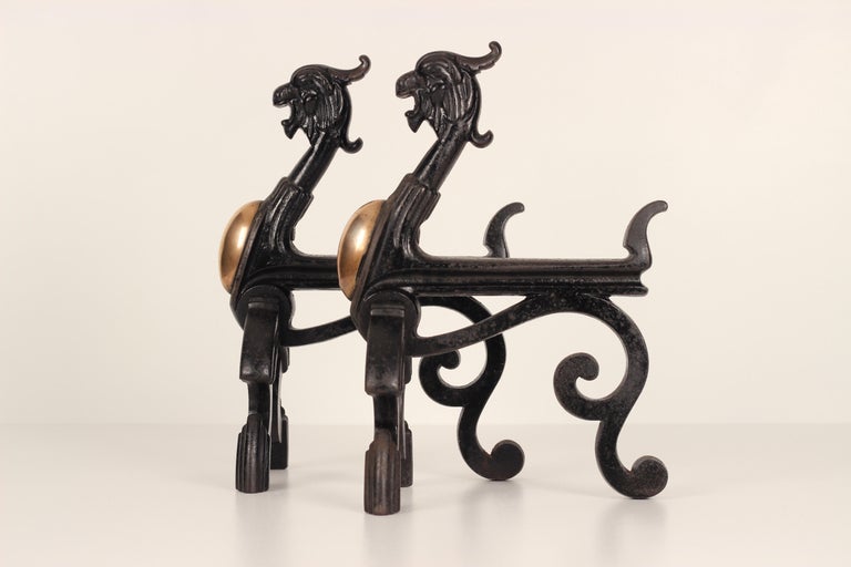 19th Century Victorian Gothic Fire Dogs or Andirons in the Shape of ...