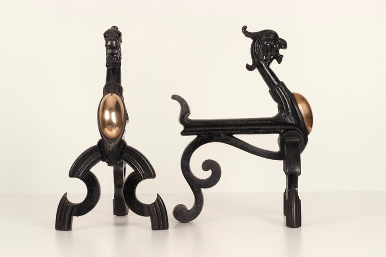 19th Century Victorian Gothic Fire Dogs or Andirons in the Shape of ...