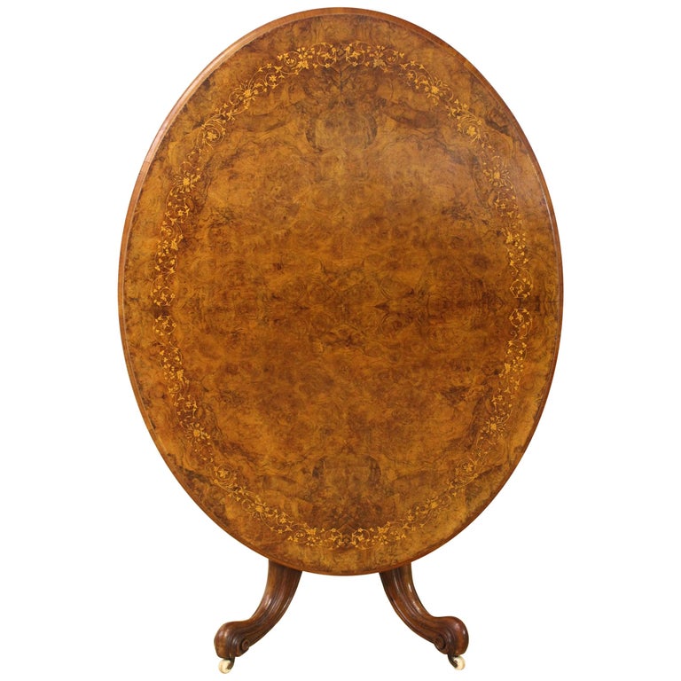 19th Century Victorian Inlaid Burr Walnut Loo Table at 1stDibs