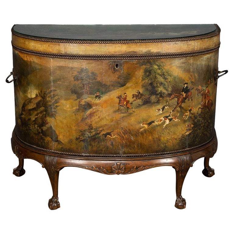 19th Century Victorian Oil Painted Demilune Coach Trunk, circa 1880 For ...