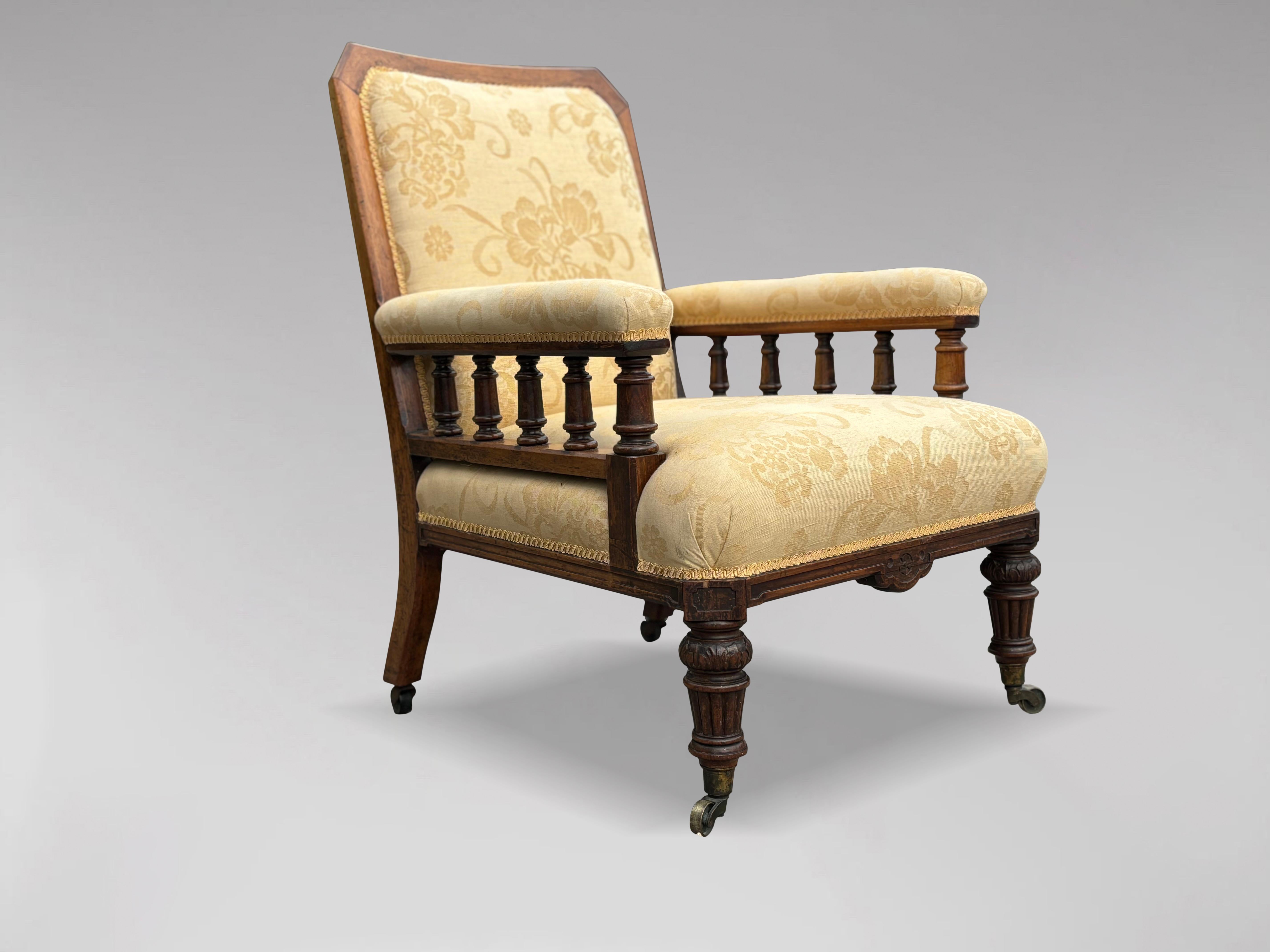 19th Century Victorian Period Walnut Upholstered Library Armchair For ...