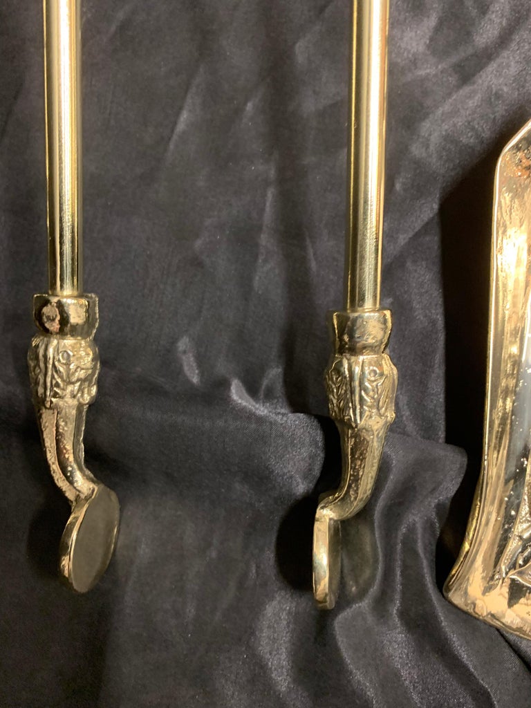 19th Century Victorian Polished Brass Fire Tools For Sale at 1stDibs