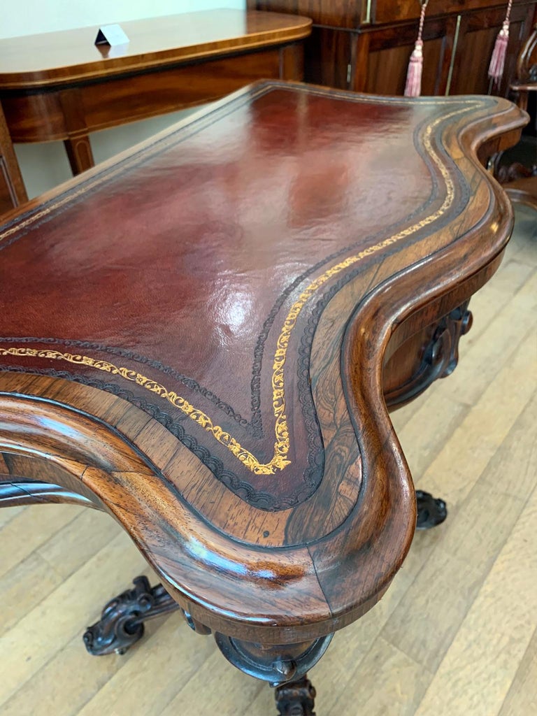19th Century Victorian Rosewood Serpentine Writing Table / Card Table ...