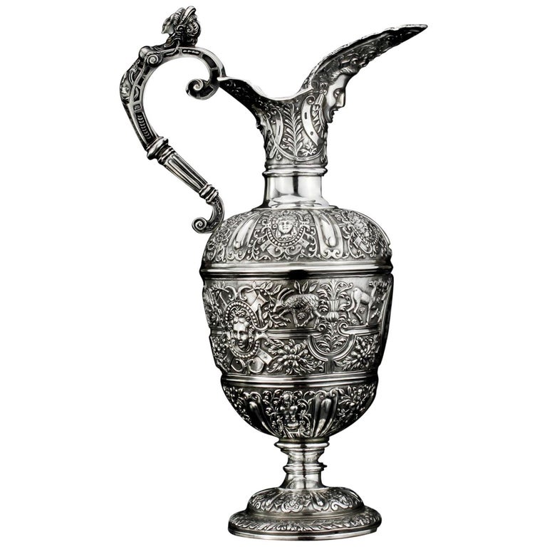 19th Century Victorian Silver "Cellini" Patter Wine Ewer, George Fox ...