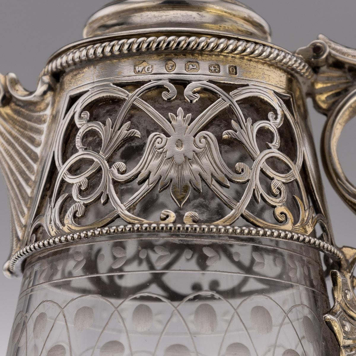 19th Century Victorian Silver and Glass Claret Jug, Gough and Silvester ...