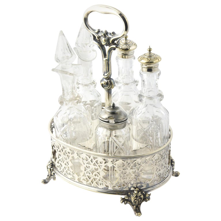 19th Century Victorian Silver-Plate and Crystal Bottle Castor Set of 6 ...