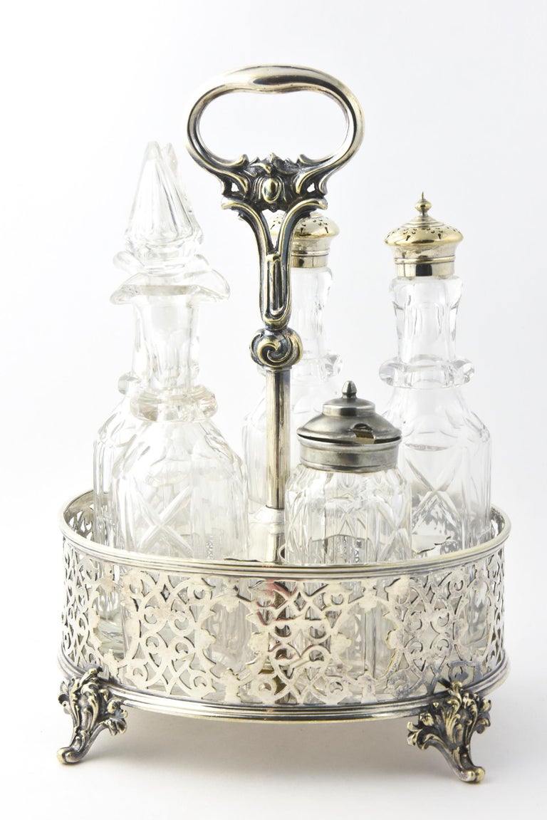 19th Century Victorian Silver-Plate and Crystal Bottle Castor Set of 6 ...