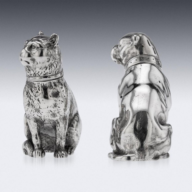 19th Century Victorian Solid Silver Cat and Dog, Salt and Pepper ...