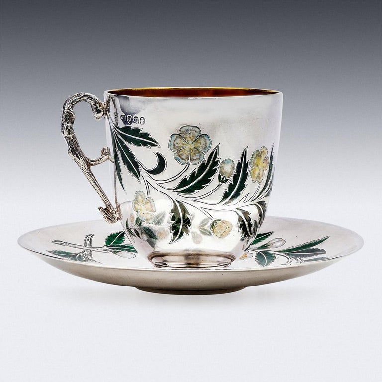 19th Century Victorian Solid Silver and Champleve Enamel Tea Cup and ...