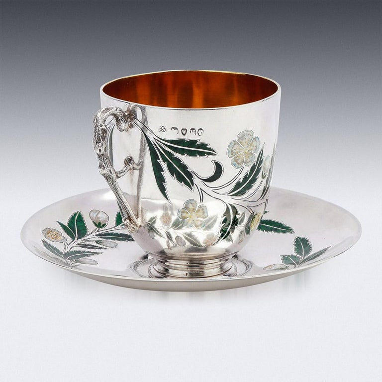 19th Century Victorian Solid Silver and Champleve Enamel Tea Cup and ...