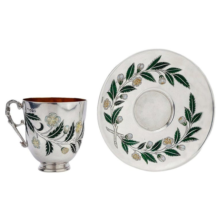 19th Century Victorian Solid Silver and Champleve Enamel Tea Cup and ...