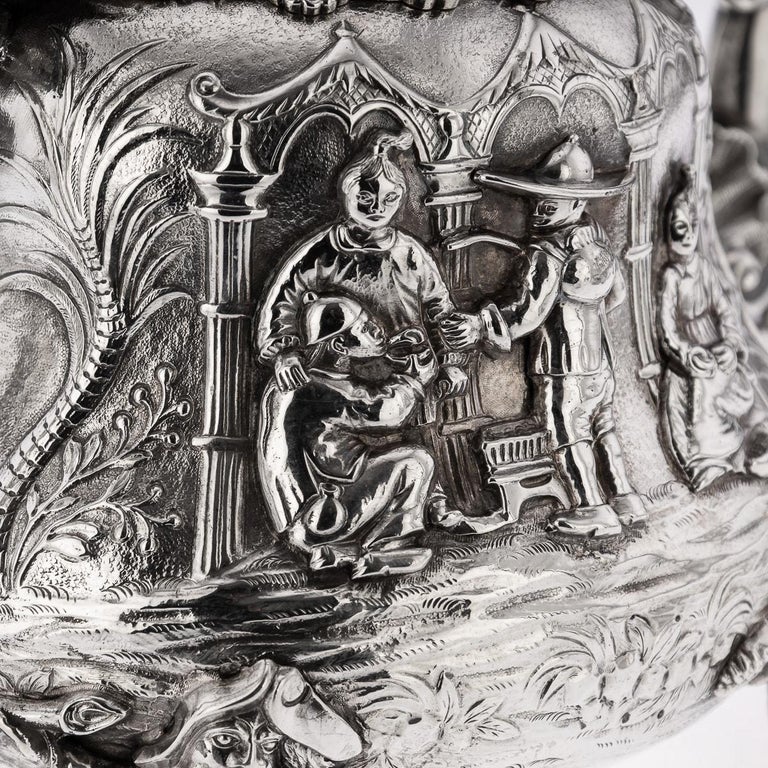 19th Century Victorian Solid Silver Chinoiserie Style Tea Set, E ...