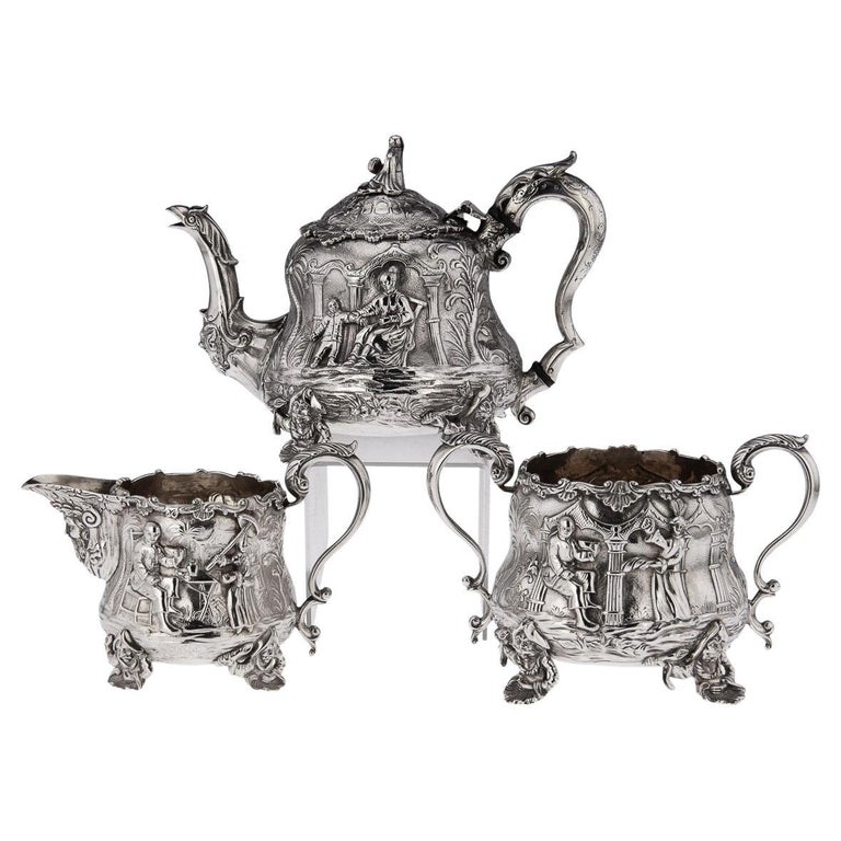 19th Century Victorian Solid Silver Chinoiserie Style Tea Set, E ...