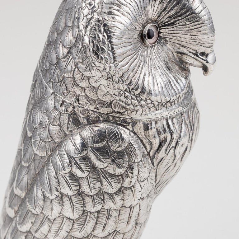 19th Century Victorian Solid Silver Owl Shaped Cocktail Shaker, c.1898 ...