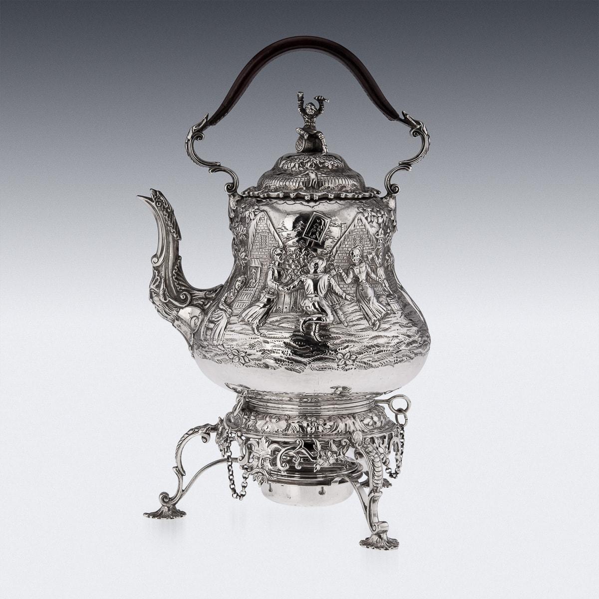 19th Century Victorian Solid Silver Teniers Hot Water Kettle, J Figg, c ...