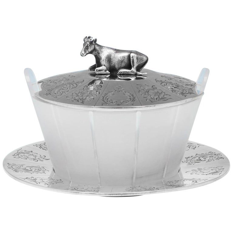 19th Century Victorian Sterling Silver Butter Dish with Cow Finial For ...