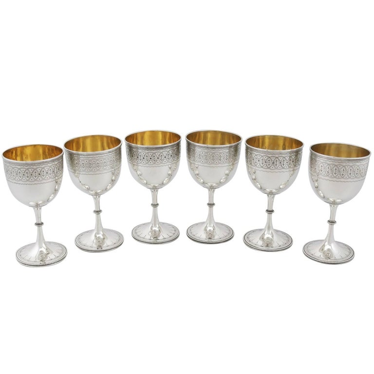 19th Century Victorian Sterling Silver Goblets Set of Six at 1stDibs