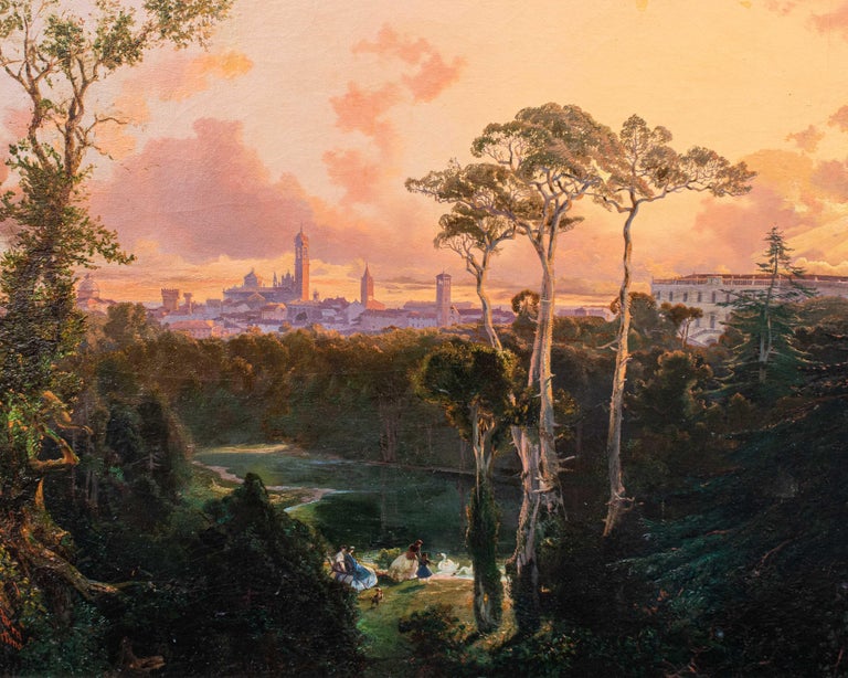 19th Century View of Monza Painting Oil on Canvas by Giacomo Porchera ...