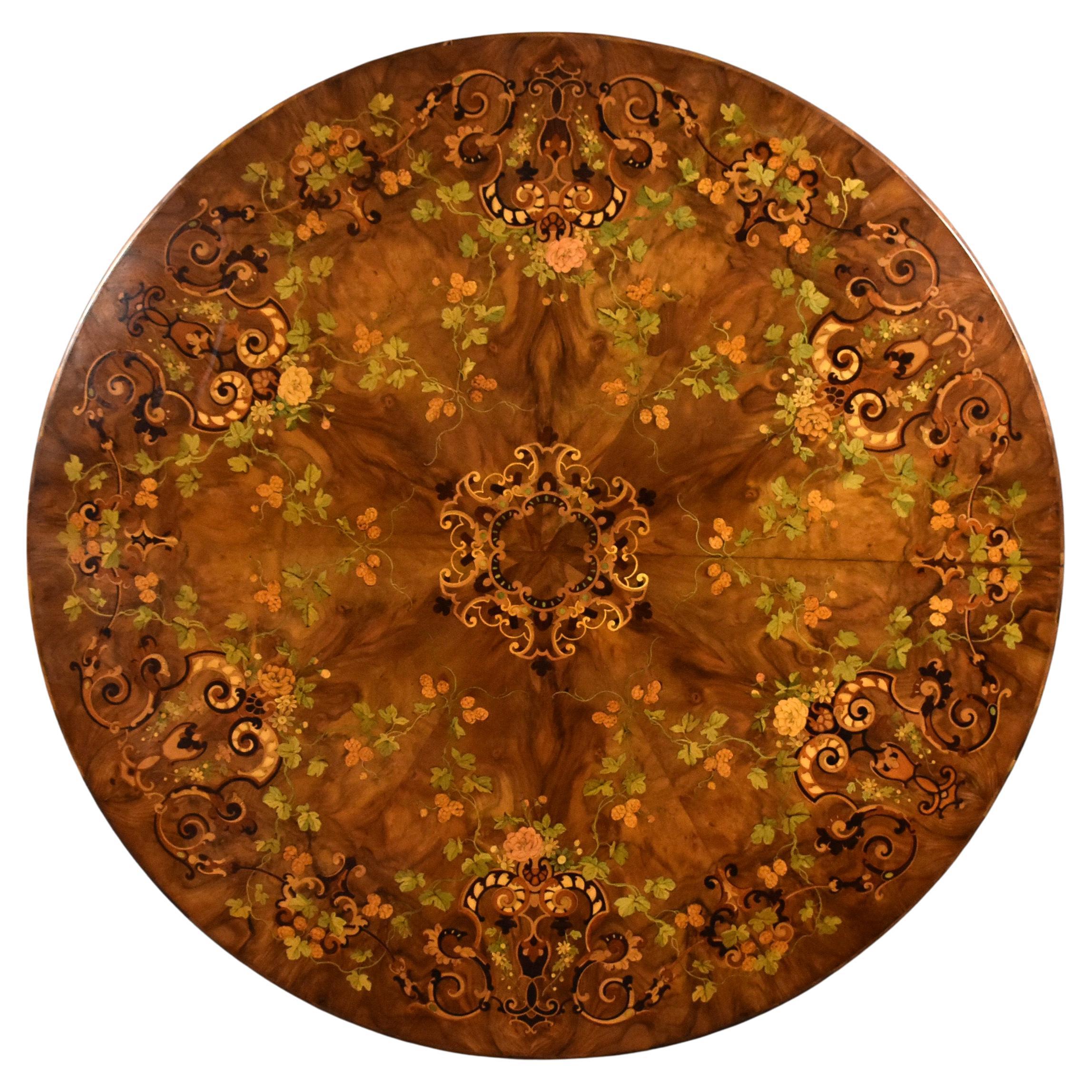 Divine Antique Round French Inlaid Marquetry Table at 1stDibs