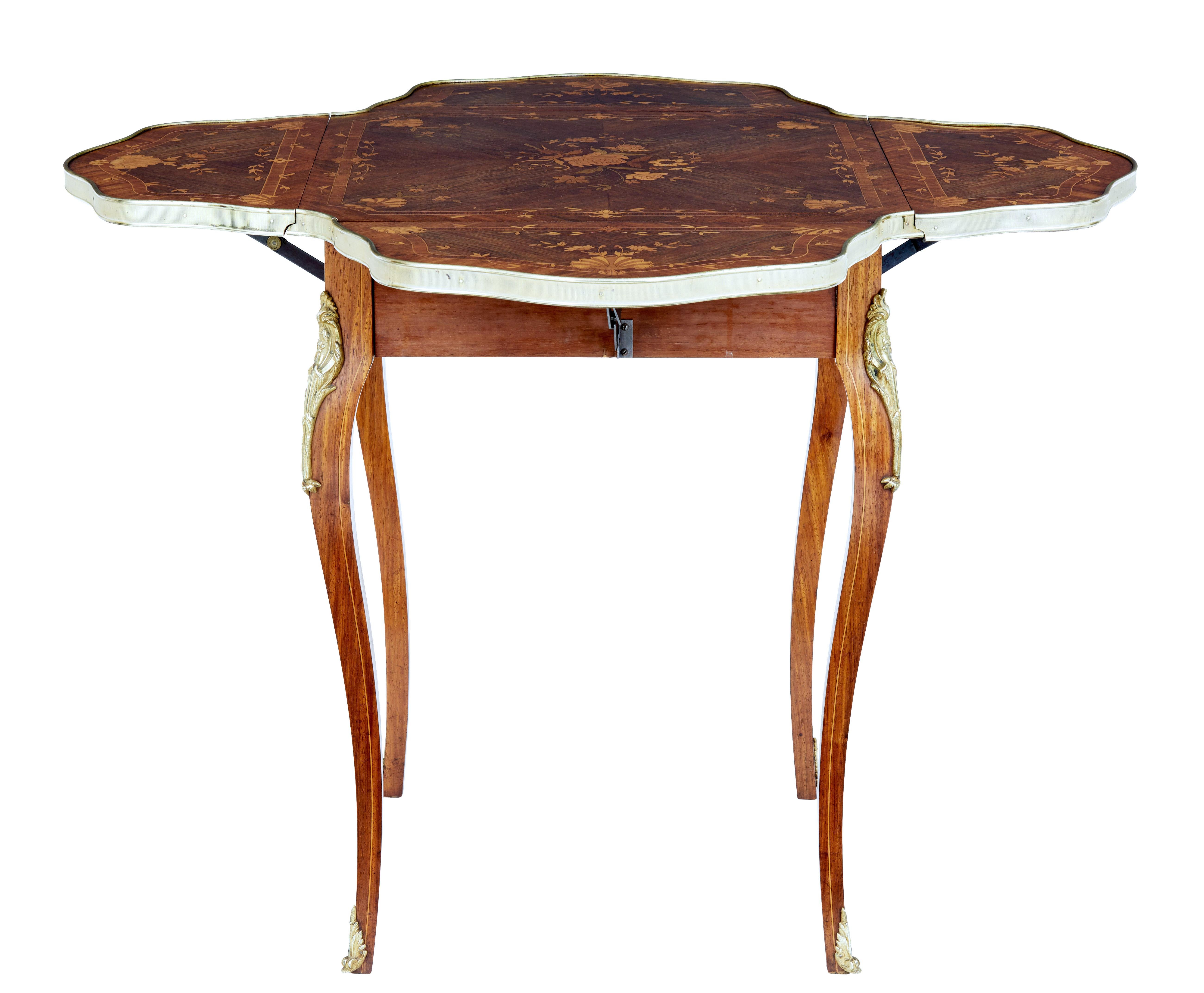 19th Century Walnut Inlaid Envelope Drop Leaf Occasional Table at 1stDibs
