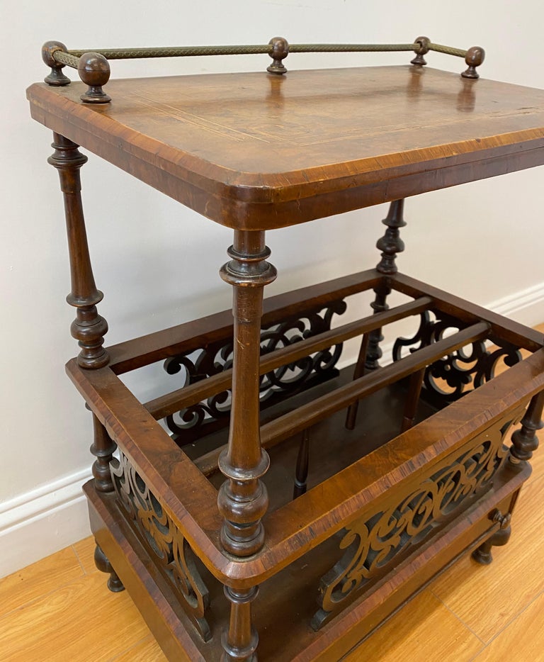 19th Century Walnut Inlay Magazine Table W/ Drawer For Sale at 1stDibs