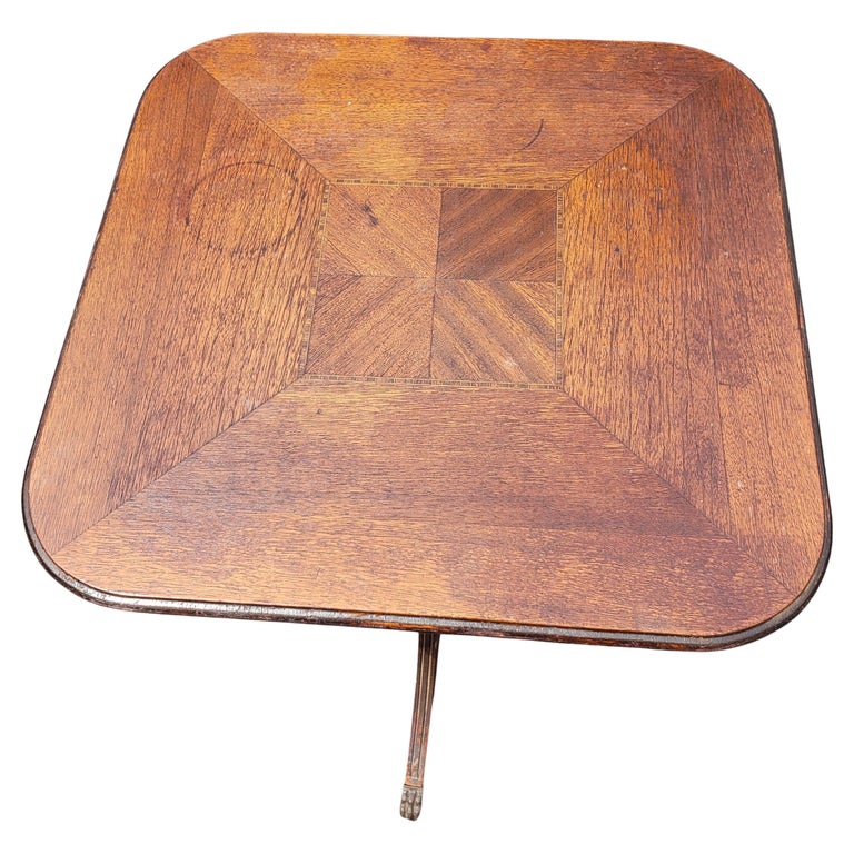 19th Century Walnut Inlay Tilt-Top Pedestal Quad Leg Desert or Side ...