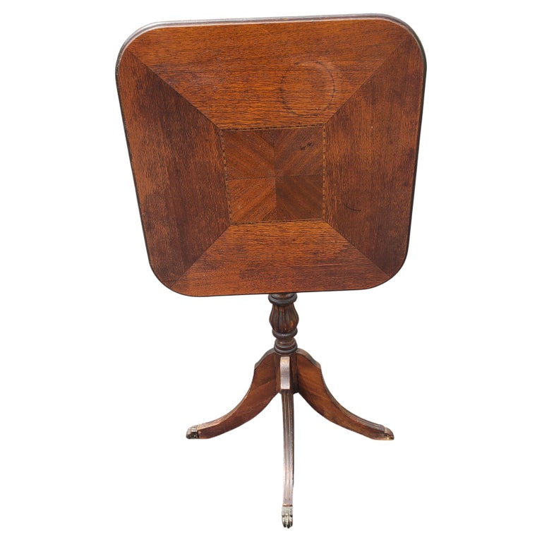 19th Century Walnut Inlay Tilt-Top Pedestal Quad Leg Desert or Side ...