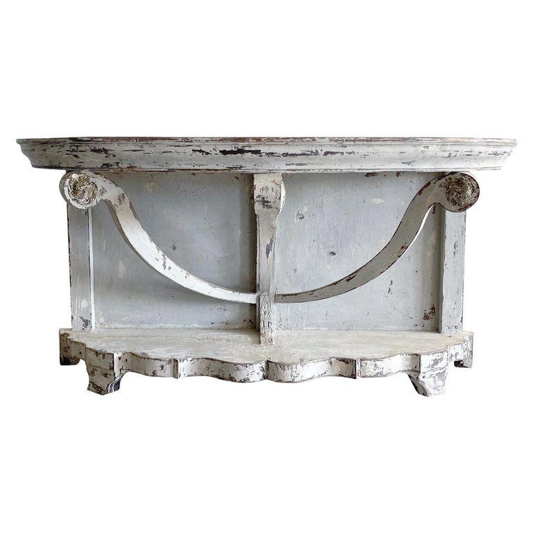 19th Century White-Grey French Demi-Lune Oakwood Console Table at 1stDibs
