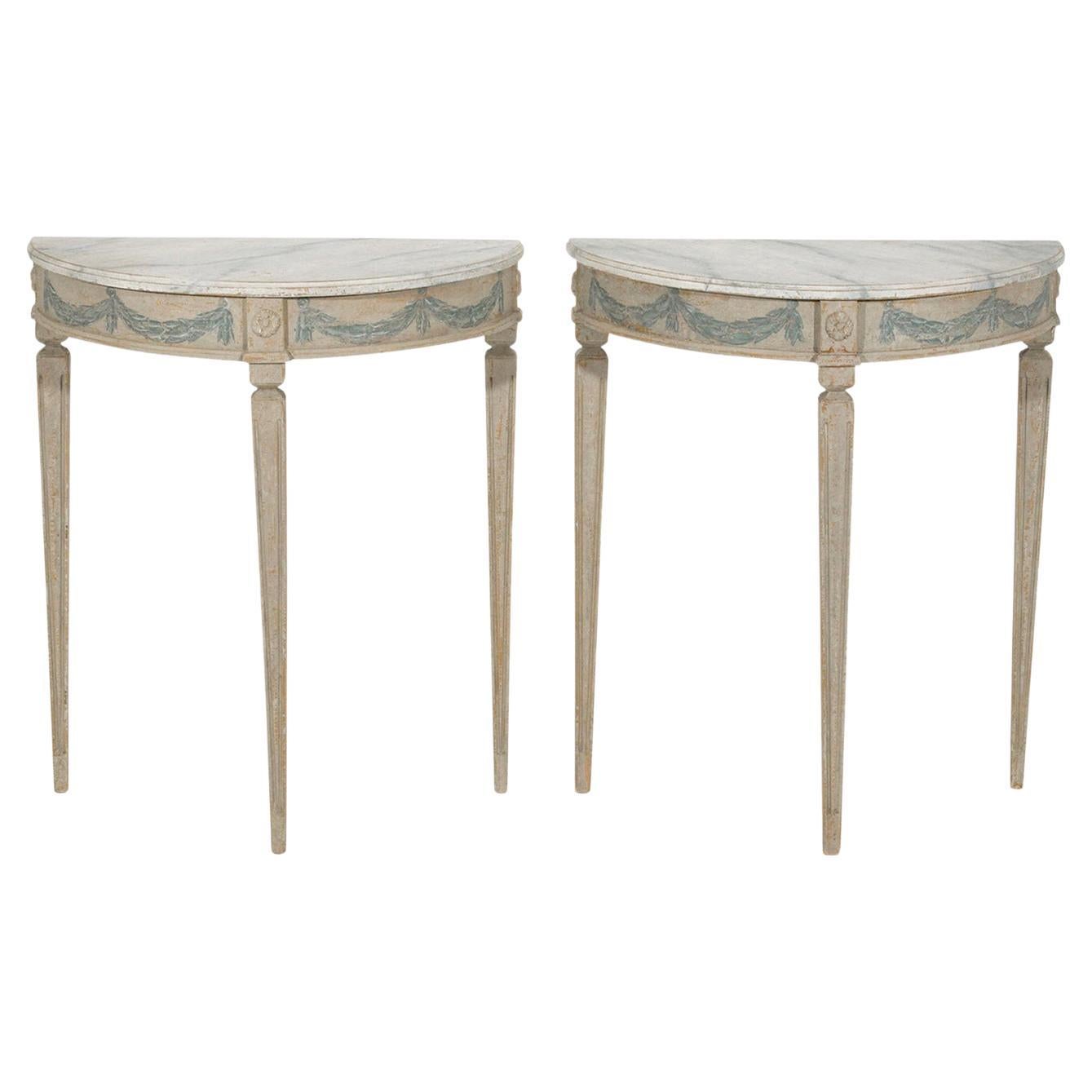 Pair of 19th Century Swedish Demilune Tables in Pale Grey and White ...