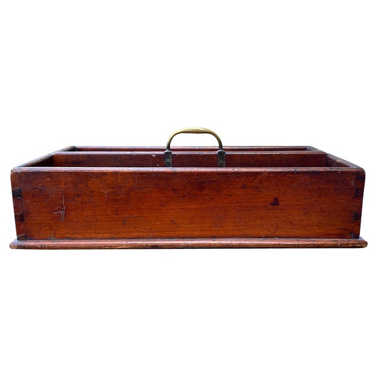 19th Century Wood Cutlery Tray / Box with Brass Handle at 1stDibs