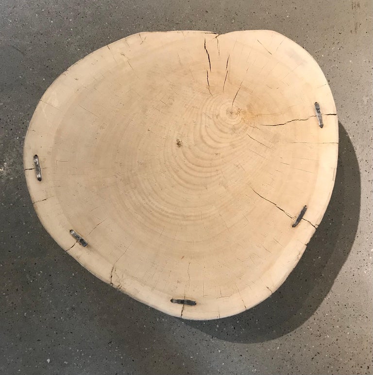 19th Century Wood Slab Table / Bleached with 'Newly Made' Hand Forged ...