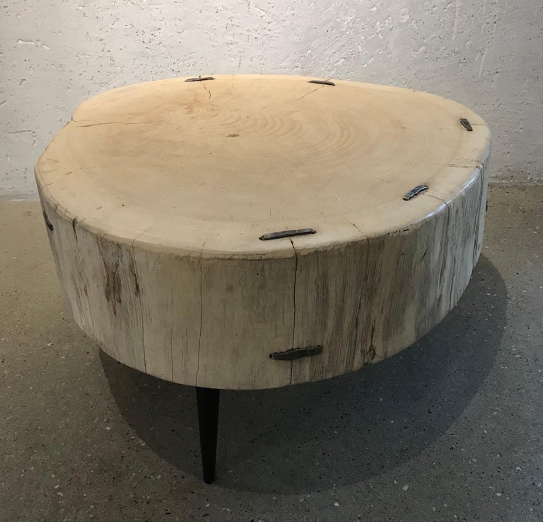 19th Century Wood Slab Table / Bleached with 'Newly Made' Hand Forged ...